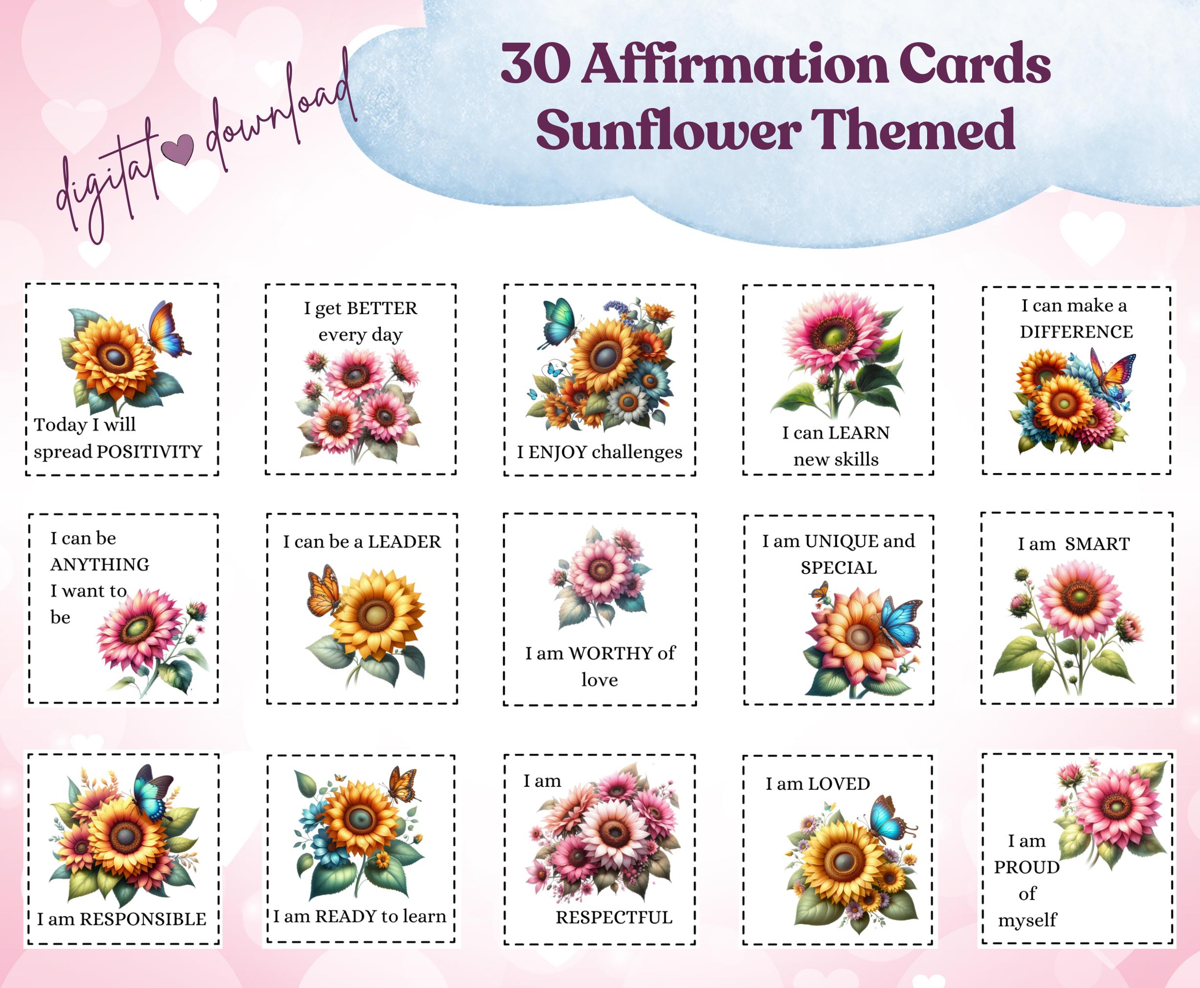 Sunflower Affirmation Cards: Self-care Mindfulness (digital Download ...