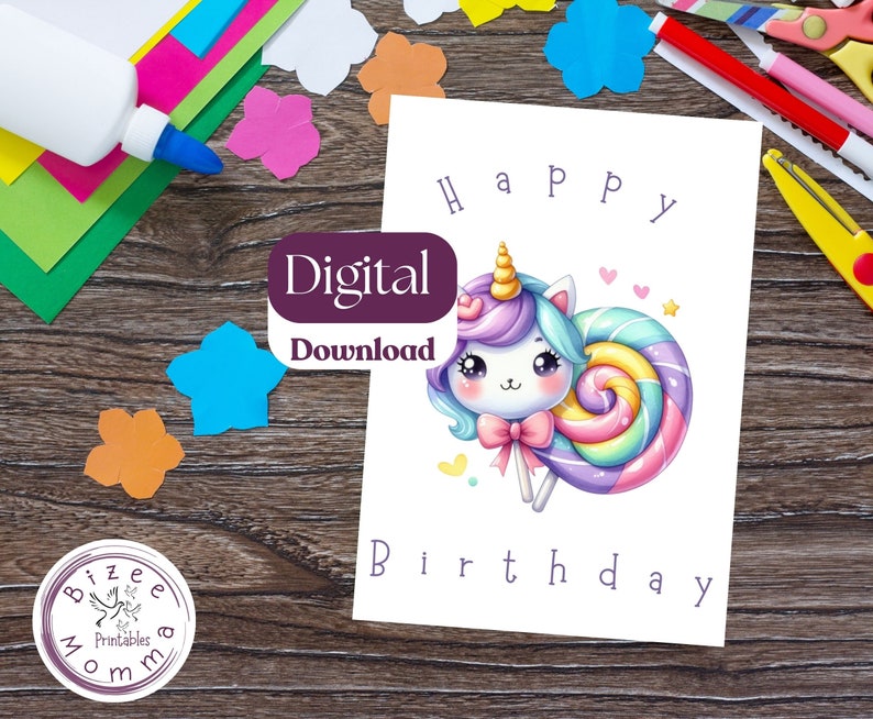 Happy Birthday, Birthday Card for Kids, Unicorns, Cards for Kids, Cute ...