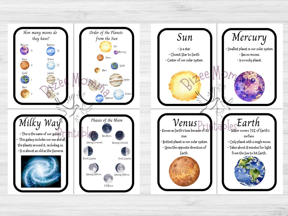 Space Flash Cards, Educational Flash Cards, Flash Cards, Digital Print ...