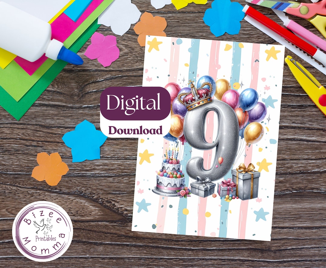 Ninth Birthday Card for Kids 9th Birthday Card Printable Happy Birthday ...