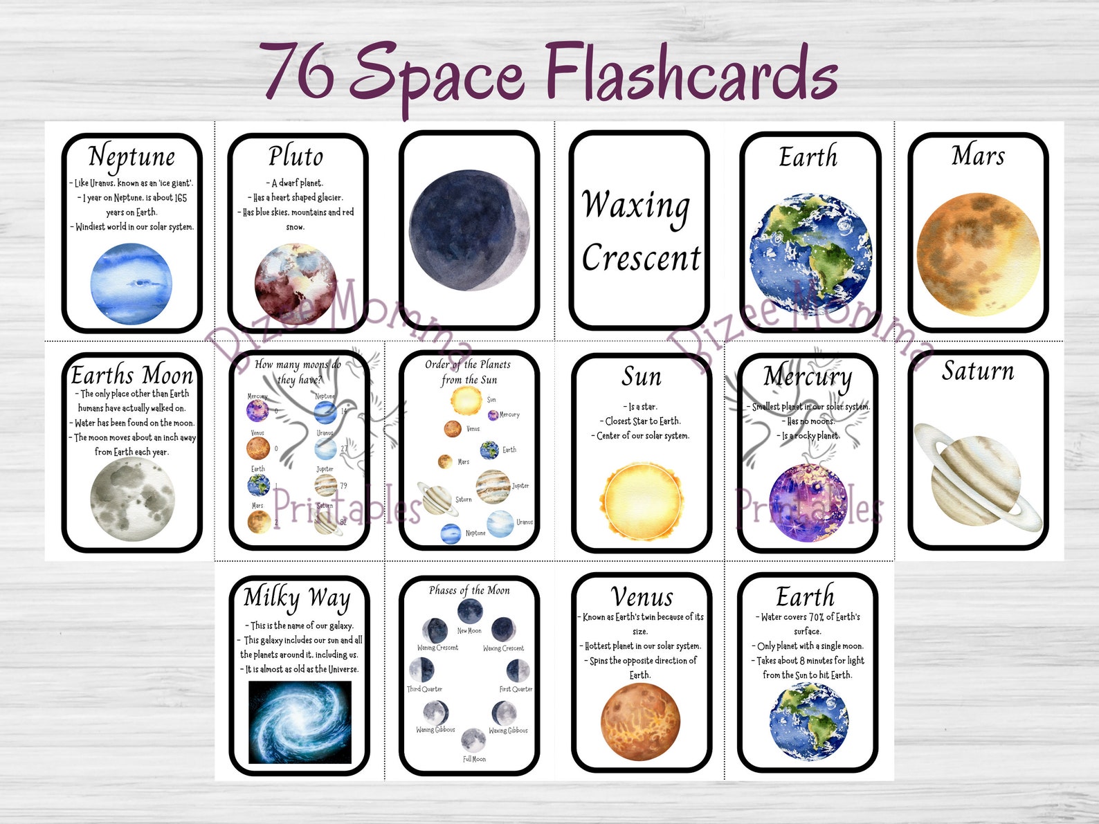 Space Flash Cards, Educational Flash Cards, Flash Cards, Digital Print ...