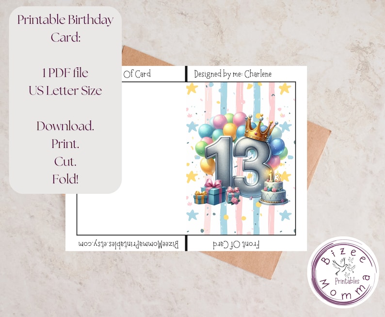 Thirteenth Birthday Card: Printable Happy 13th Birthday (PDF) - Etsy