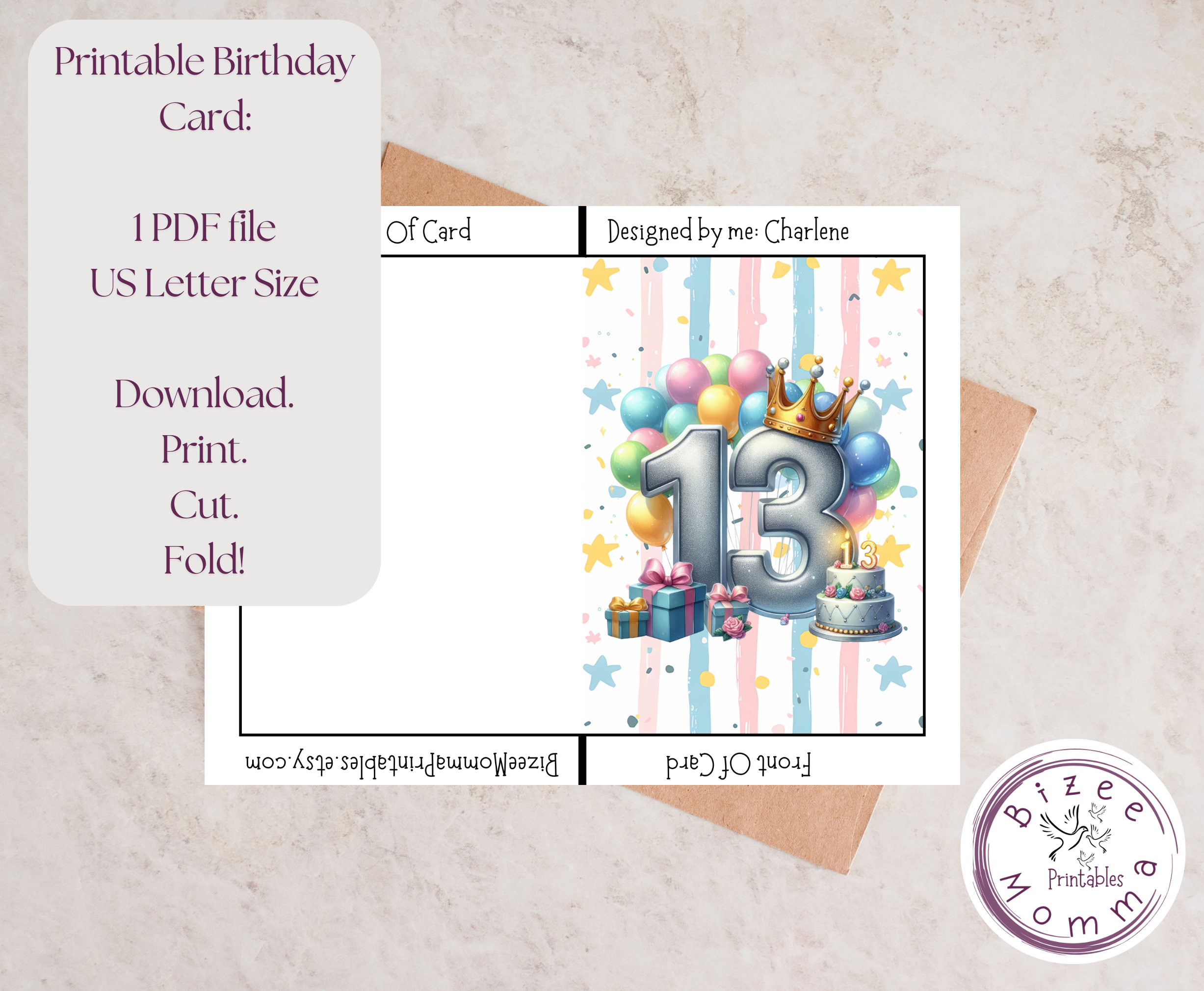 Thirteenth Birthday Card: Printable Happy 13th Birthday (PDF) - Etsy