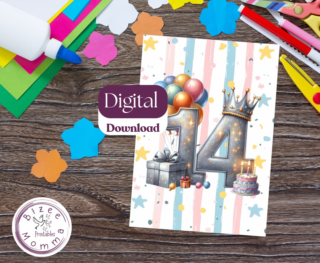 Fourteenth Birthday Card for Kids 14th Birthday Card Printable Happy ...