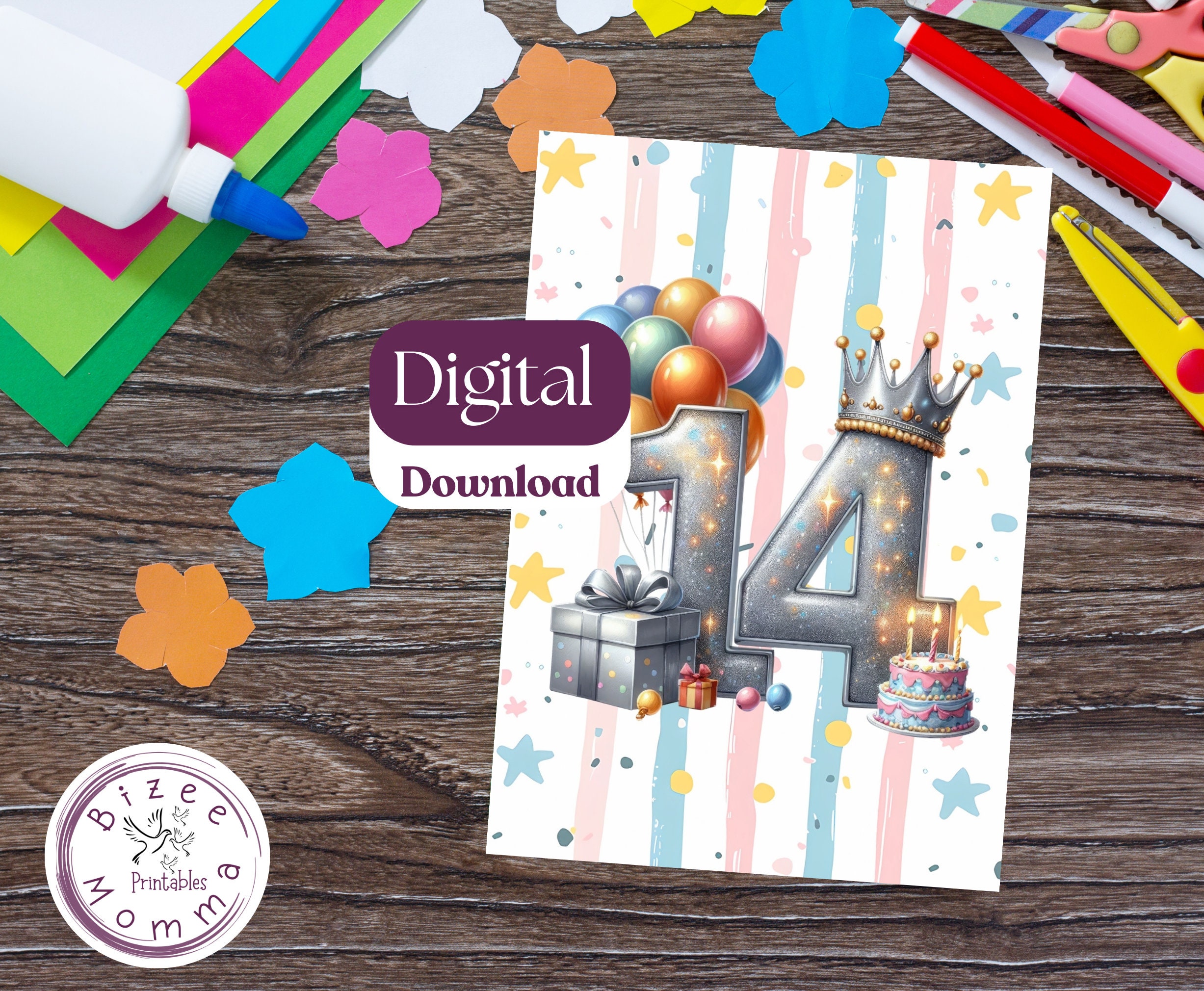 14th Birthday Card for Kids: Printable Happy Birthday (PDF) - Etsy