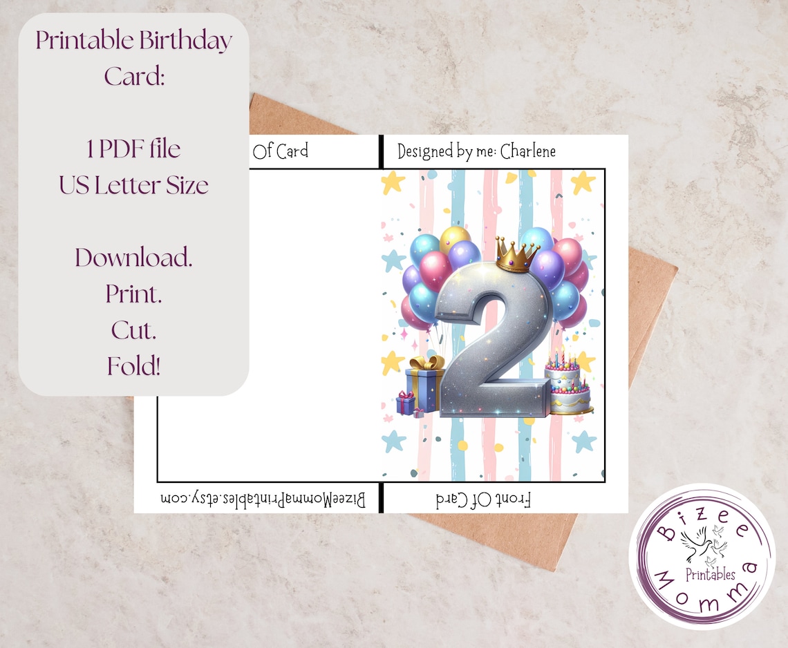 Happy 2nd Birthday Printable Birthday Card Digital Card Second Birthday ...