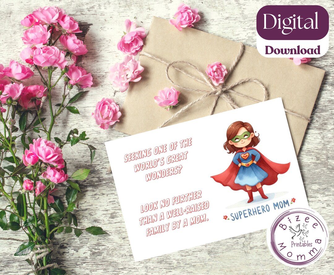 Superhero Mom Card, Mother's Day, Birthday (PDF) - Etsy