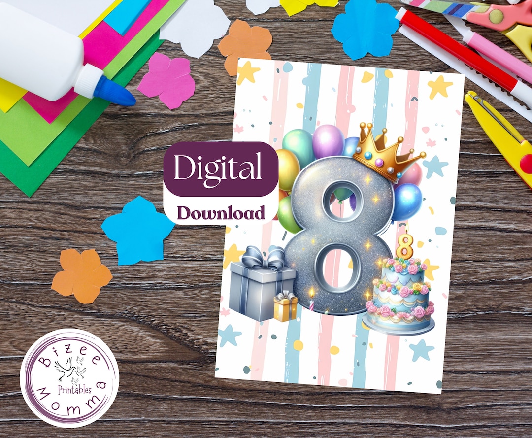 Eighth Birthday Card for Kids 8th Birthday Card Printable Happy ...