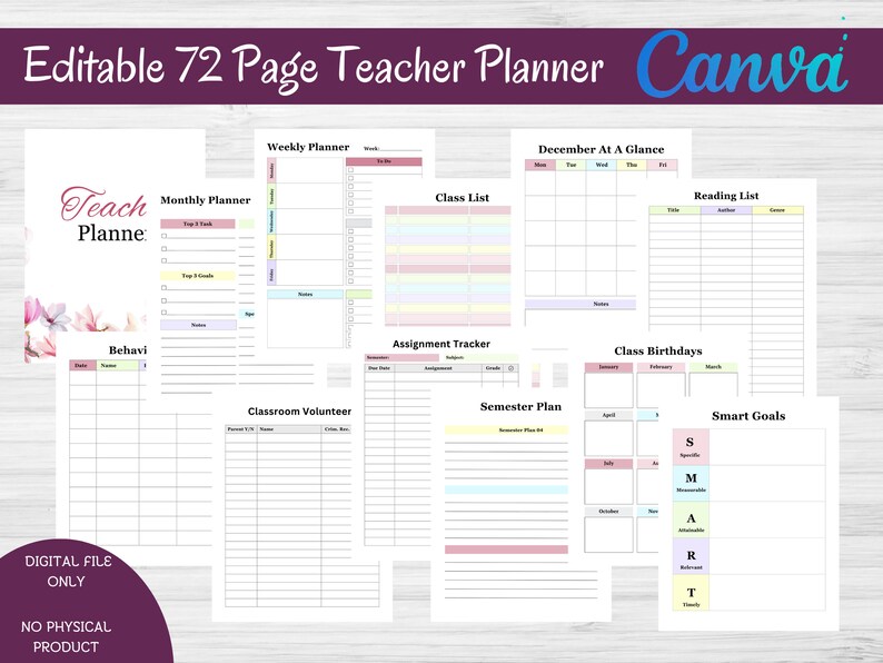 Teacher Planner Printable Academic Planner for School Lesson Plan ...