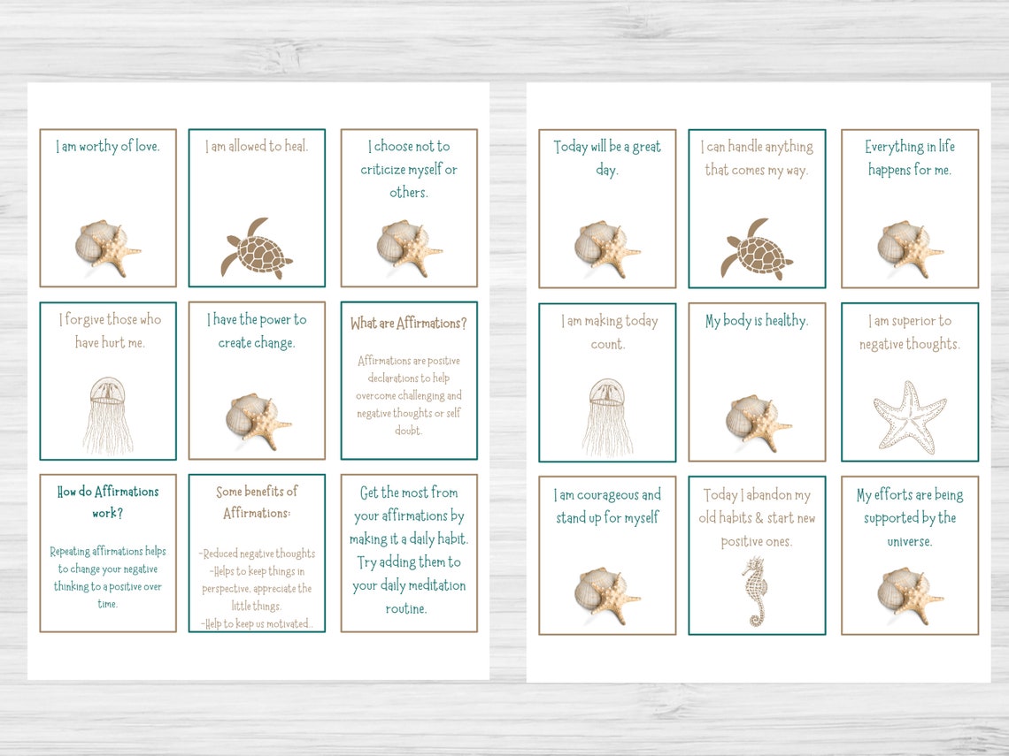 Ocean Affirmation Cards: 50 Printable Mindfulness Cards (digital ...