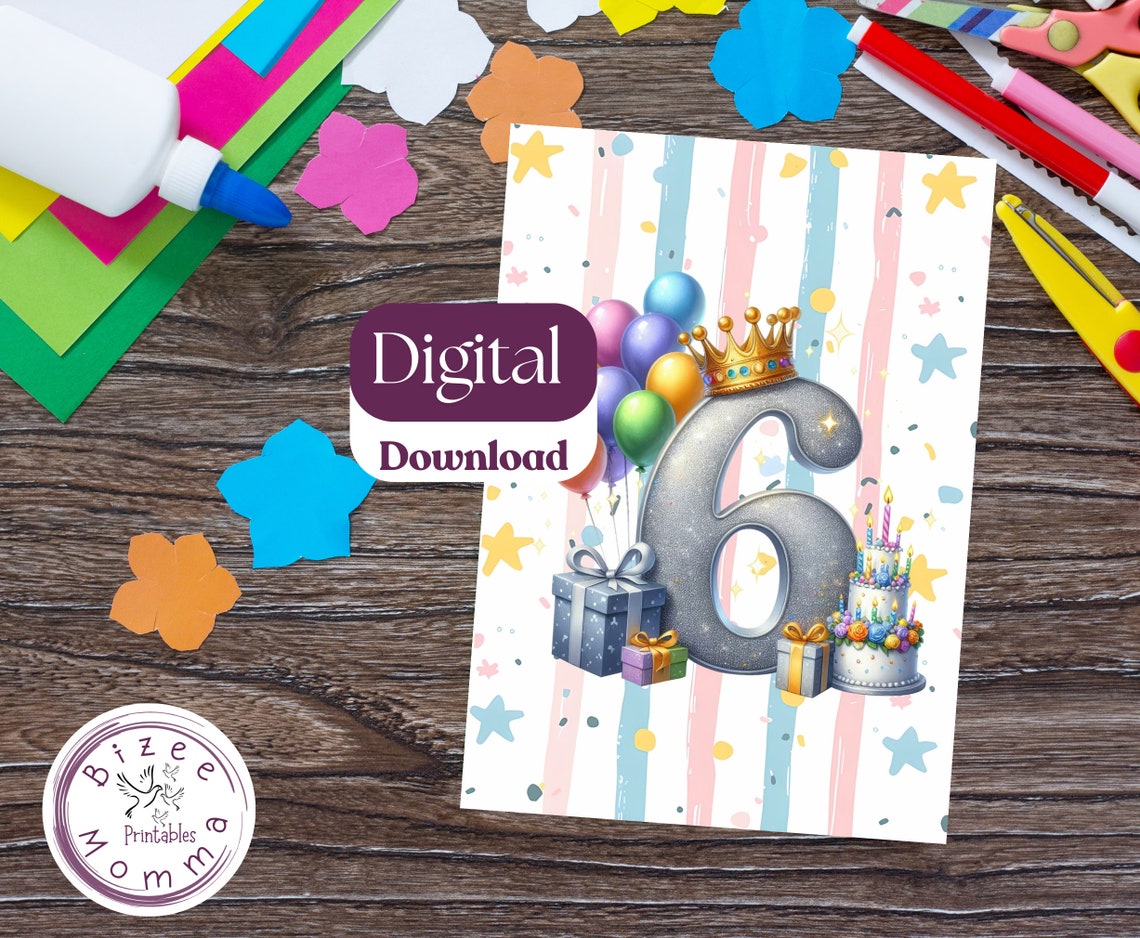 Sixth Birthday Card, 6th Birthday Card, Happy Birthday, Happy 6th ...