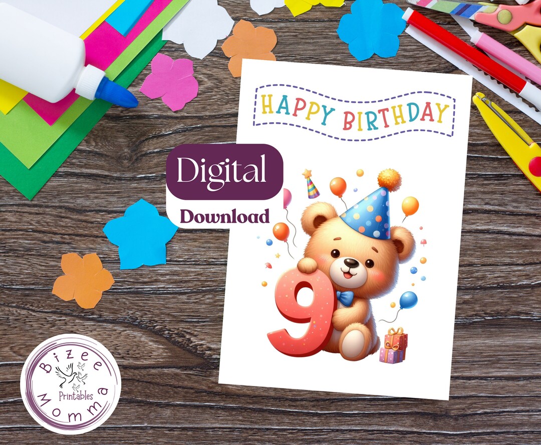 Ninth Birthday Card, 9th Birthday Card, Happy Birthday, Happy 9th ...