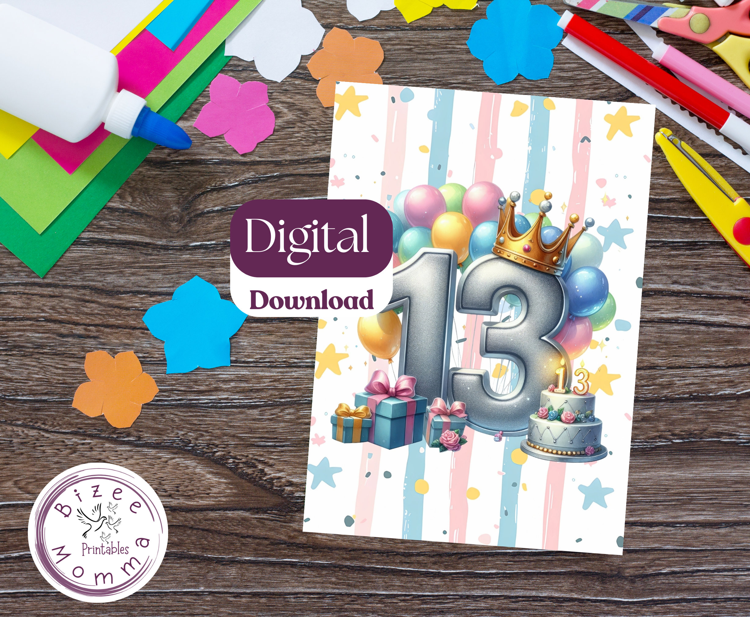 Thirteenth Birthday Card: Printable Happy 13th Birthday (PDF) - Etsy
