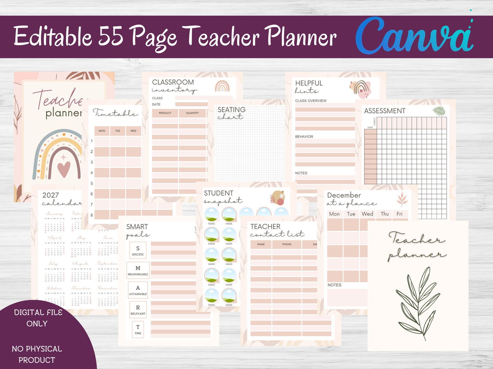 Teacher Planner Printable Academic Planner for School Lesson Plan ...
