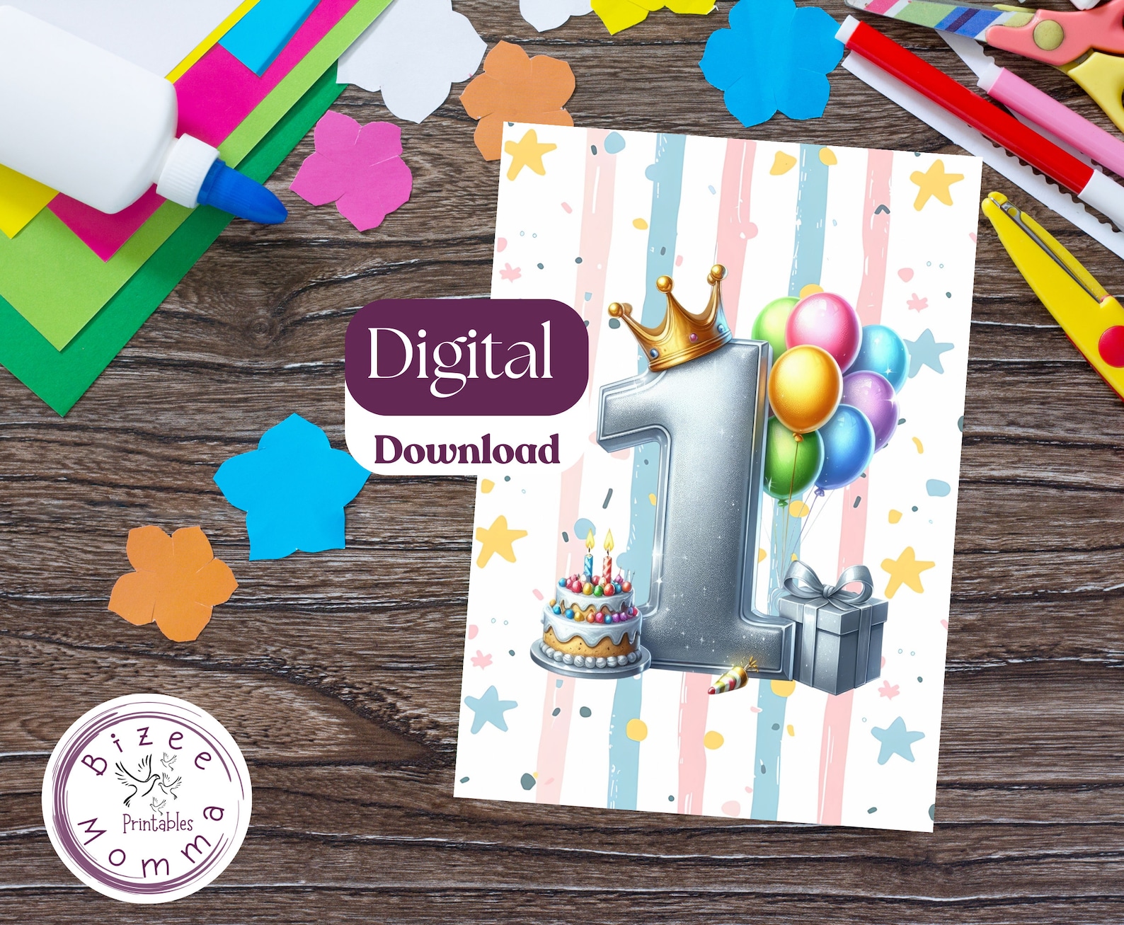 First Birthday Card Printable Birthday Card for One Year Old Birthday ...