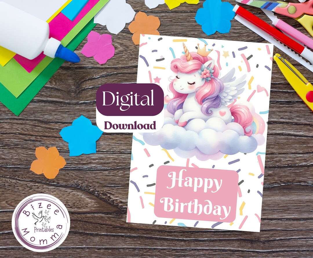 Happy Birthday Card for Girls Unicorn Birthday Greeting Card Printable ...