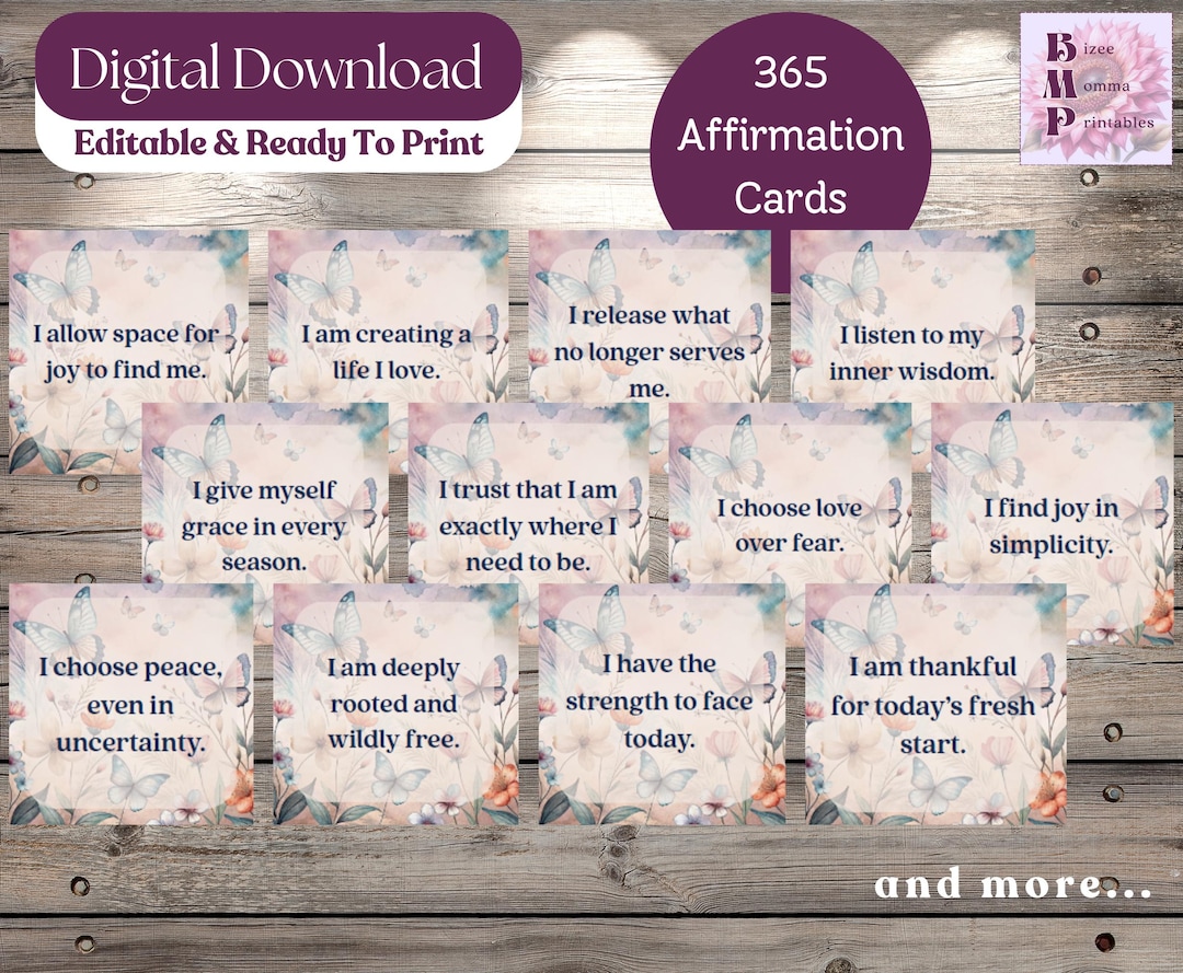 365 Daily Affirmation Cards: Printable Positive Mindset Deck (editable ...
