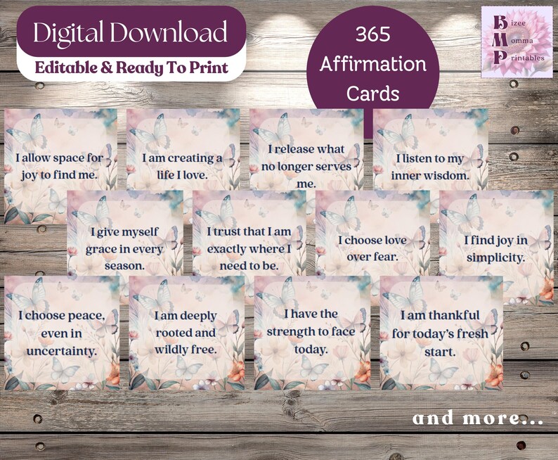 365 Daily Affirmation Cards: Printable Positive Mindset Deck (editable ...