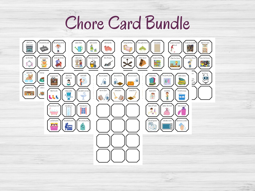 Chore Cards for Kids and Family Chore Cards for Boys and Girls Routine ...