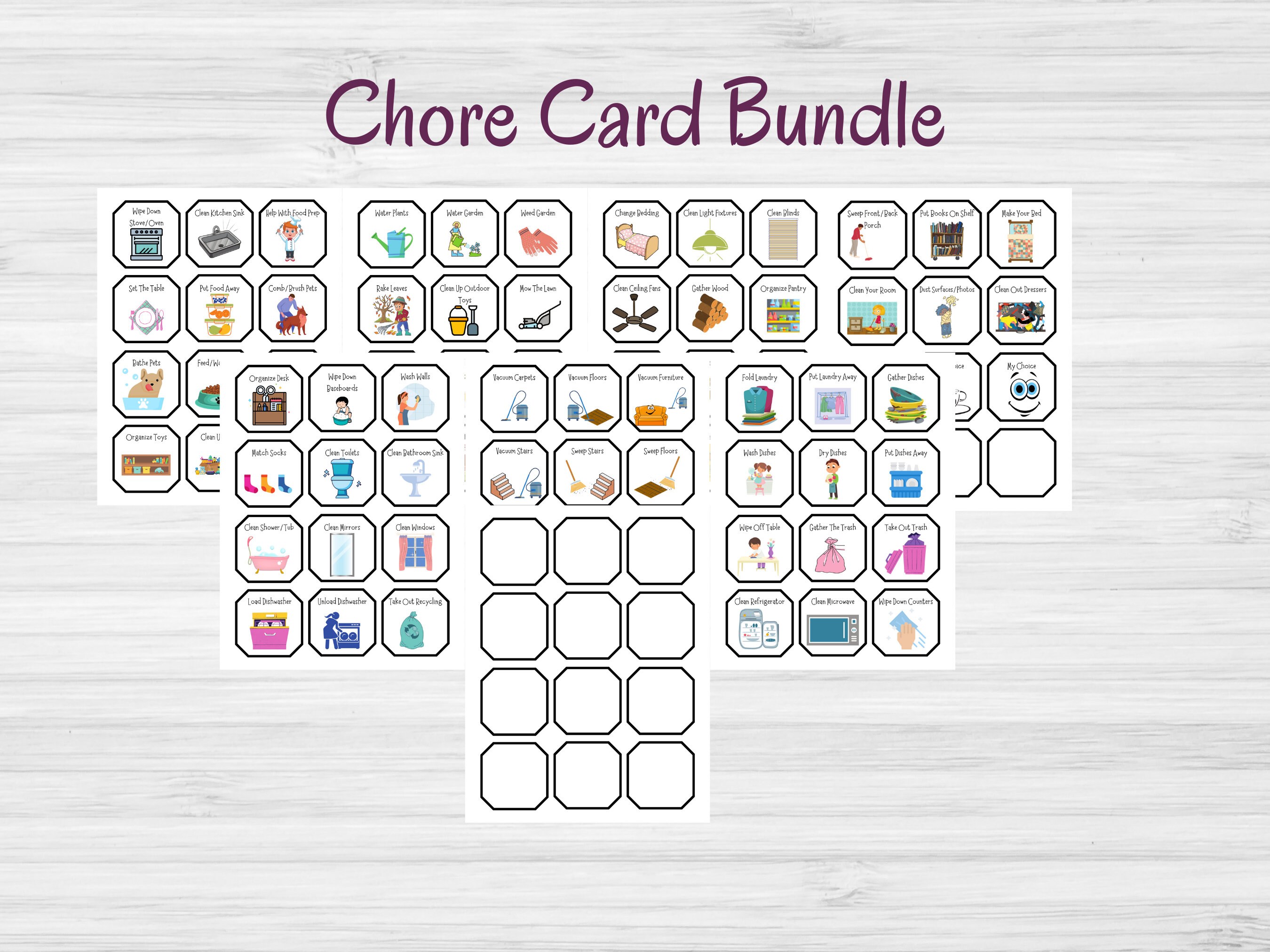 Chore Cards for Kids and Family Chore Cards for Boys and Girls Routine ...