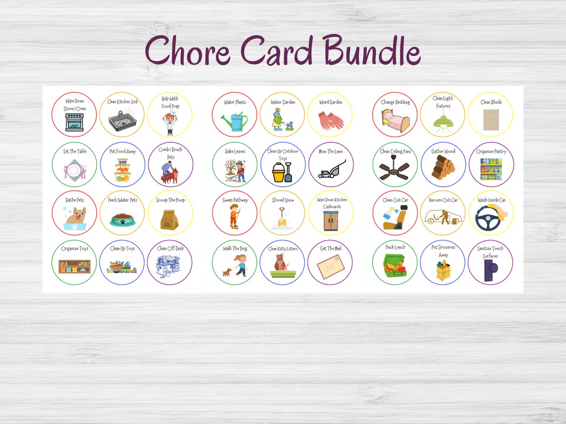 Chore Cards for Kids and Family Chore Cards for Boys and Girls Routine ...