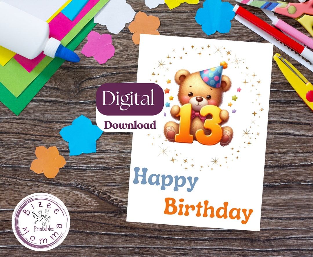 Thirteenth Birthday Card, 13th Birthday Card, Happy Birthday, Happy ...