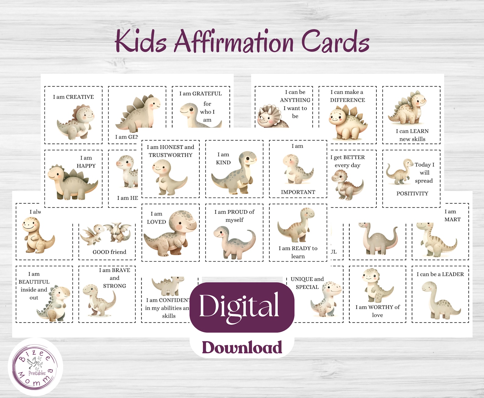 Affirmation Cards for Kids Dinosaur Theme Affirmation Cards for ...