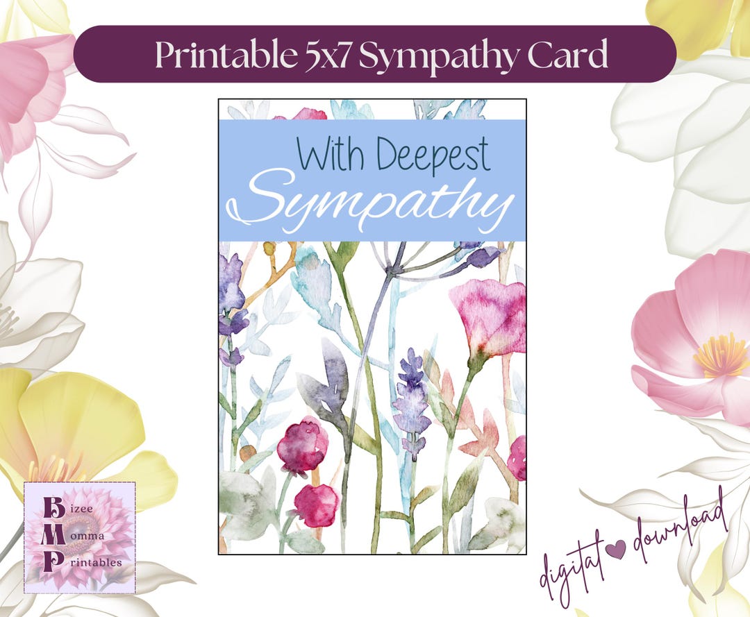 Printable Sympathy Card 5x7 | With Deepest Sympathy Card | Floral ...