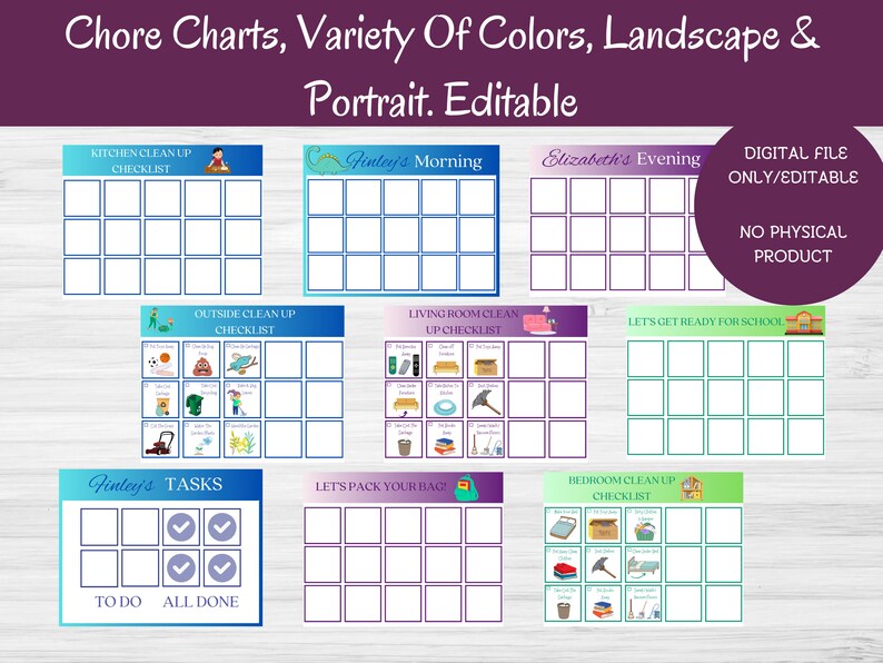 Editable Kids Chore Chart: Daily Routine Cards, Visual Task Checklist ...