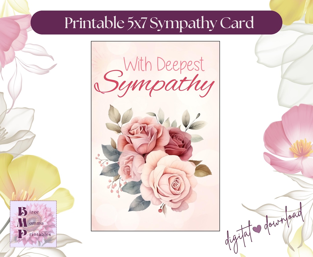 Printable Sympathy Card 5x7 | With Sympathy Card | Floral Condolence ...