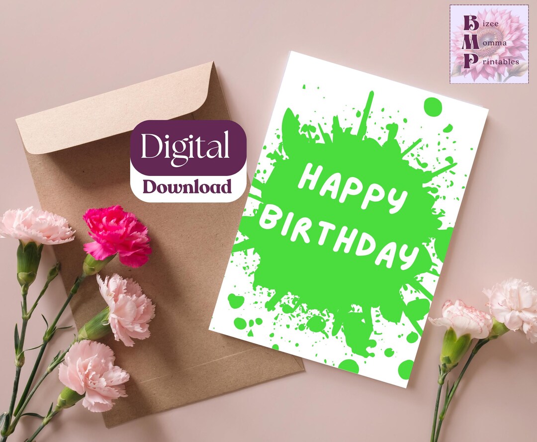 Birthday Greeting Card Printable Birthday Card for Kids Green Birthday ...