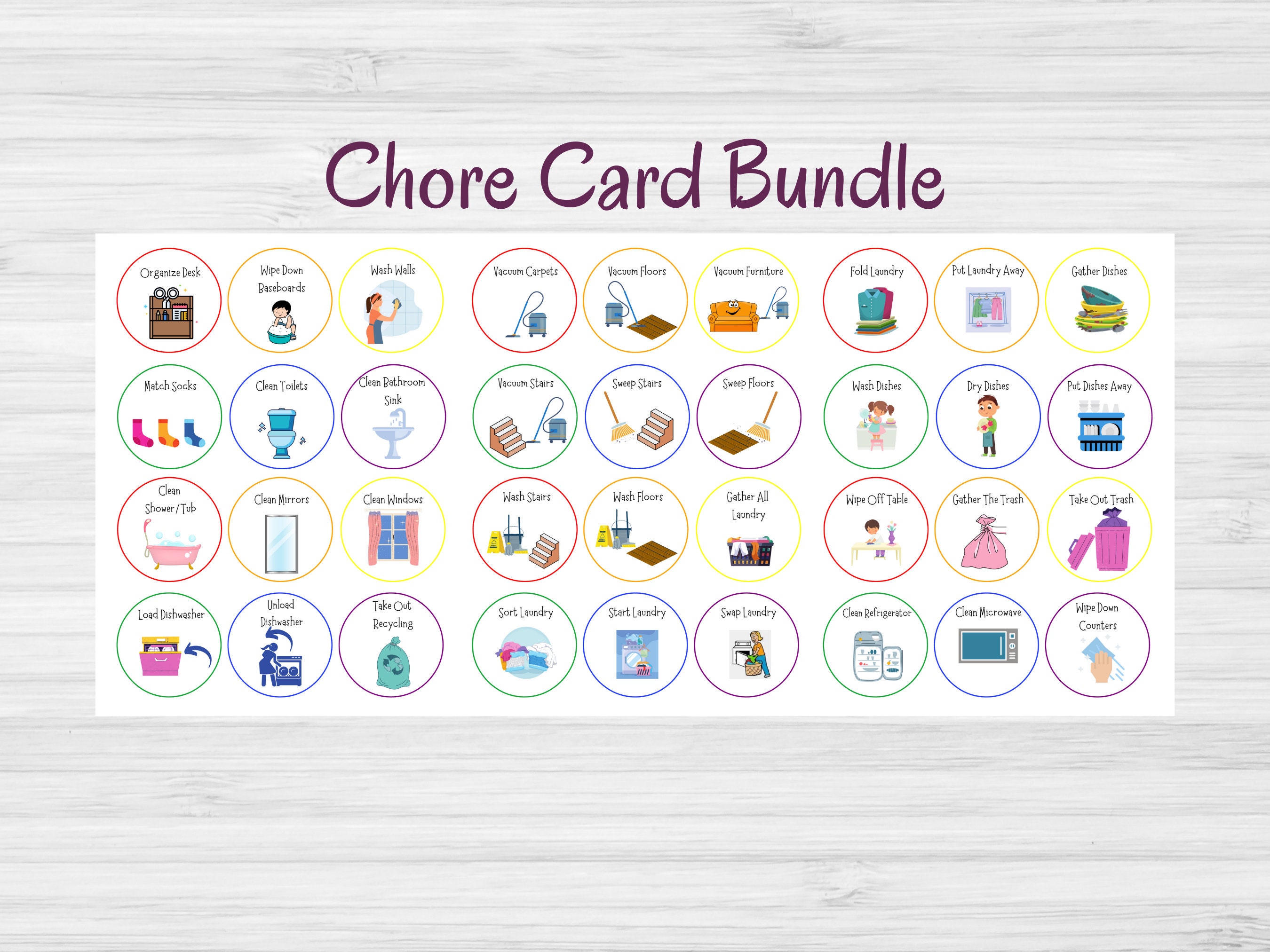 Rainbow Chore Cards, Chore Cards, Chore Card Printables, Chore Circles ...