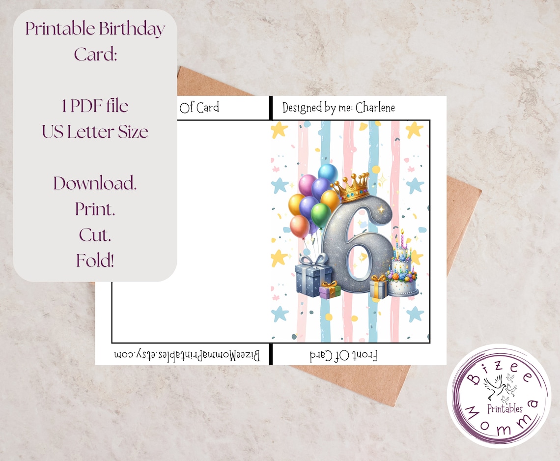 Sixth Birthday Card, 6th Birthday Card, Happy Birthday, Happy 6th ...