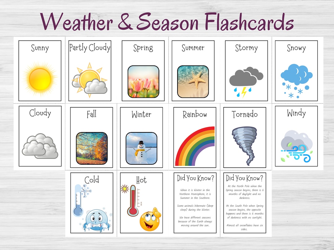 Weather Flashcards for Each Season Flashcards for Science Curriculum ...