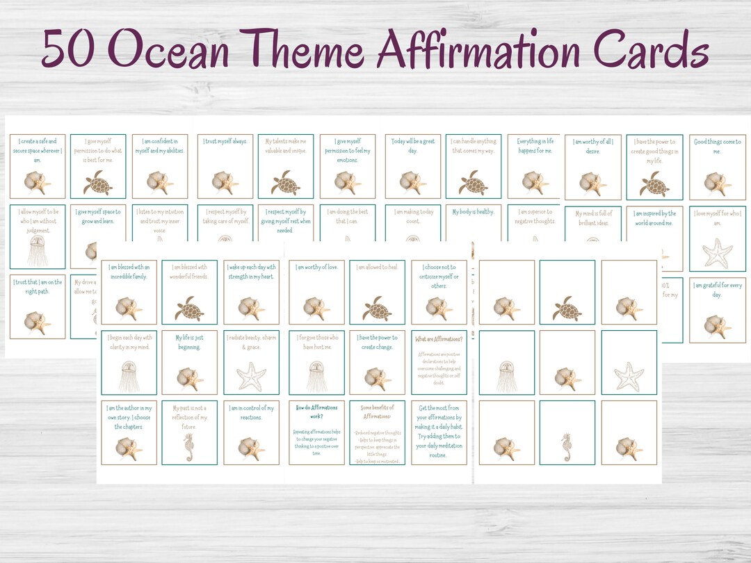 Ocean Affirmation Cards: 50 Printable Mindfulness Cards (digital ...