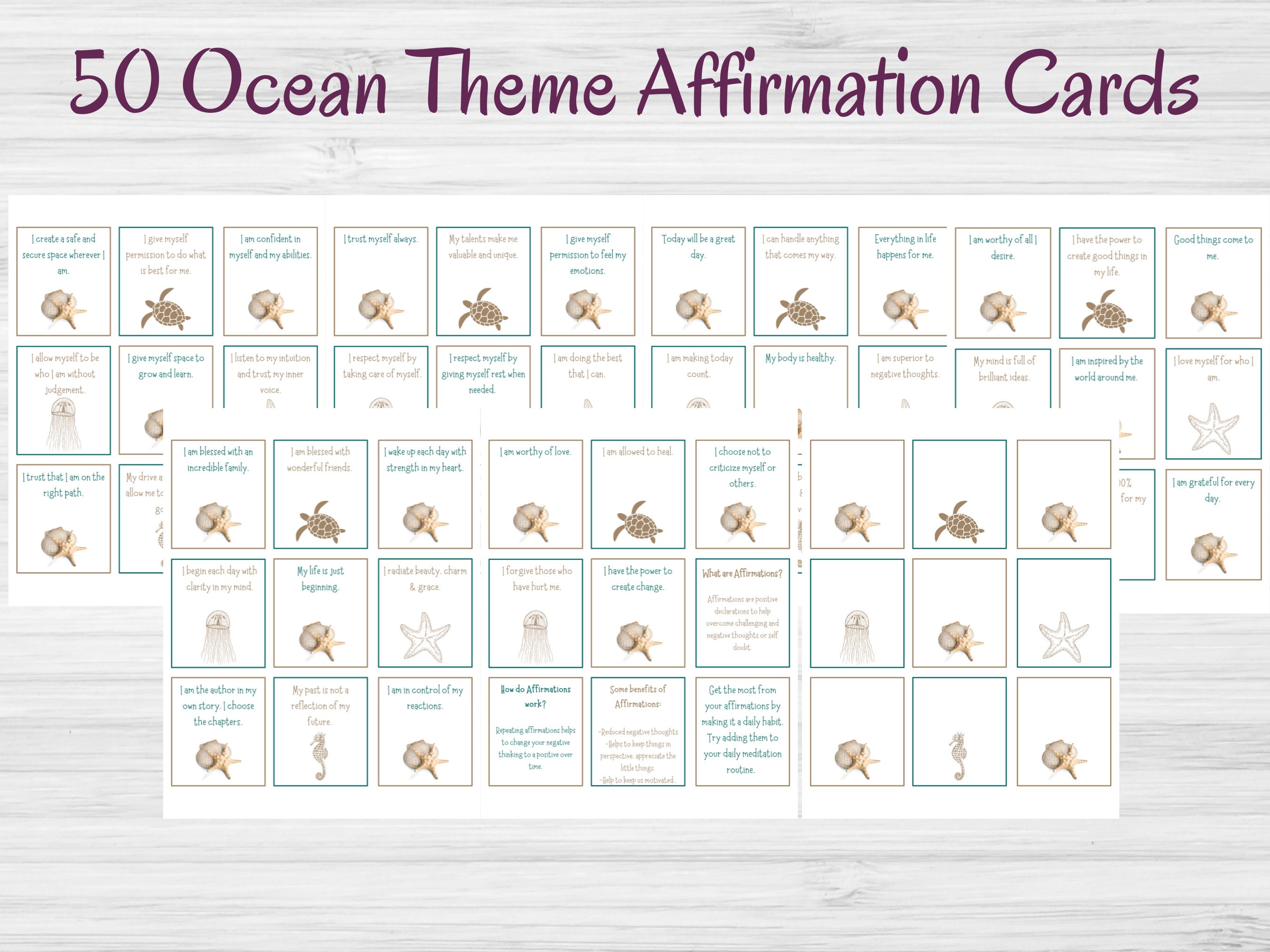 Ocean Affirmation Cards: 50 Printable Mindfulness Cards (digital ...