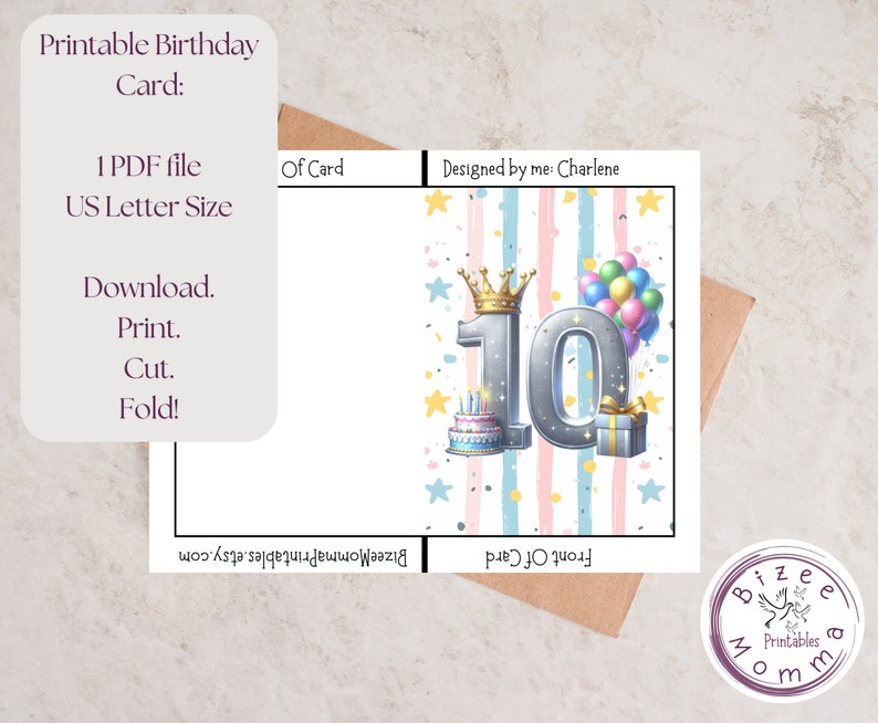 Printable 10th Birthday Card for Kids (PDF) - Etsy