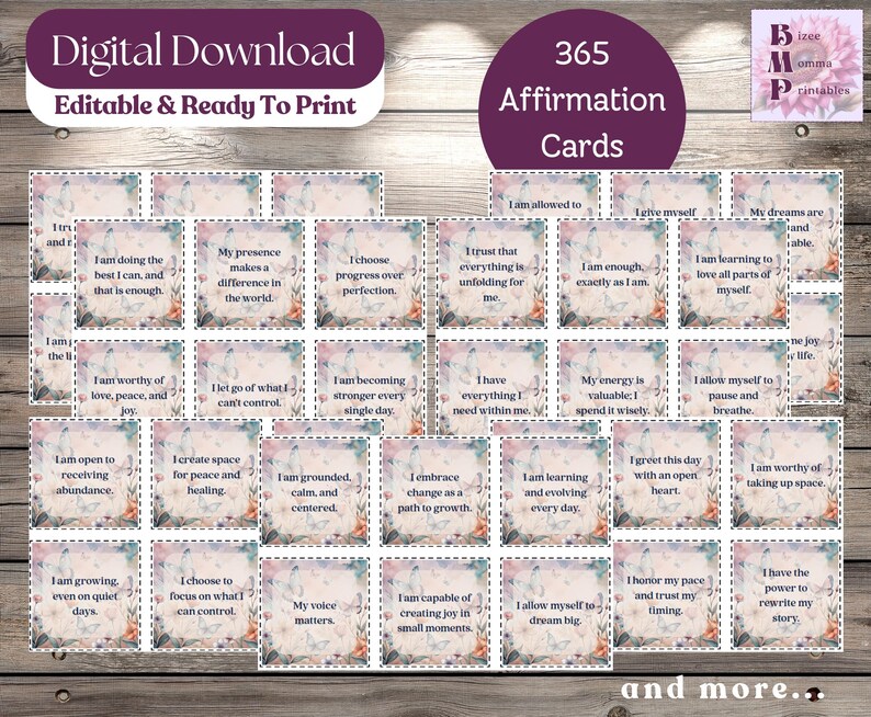 365 Daily Affirmation Cards: Printable Positive Mindset Deck (editable ...