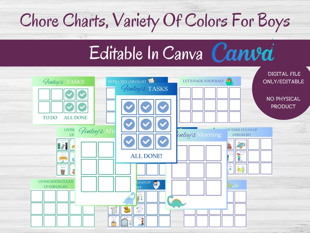 Chore Charts for Boys Routine Checklist Printable Chore Charts for Kids ...