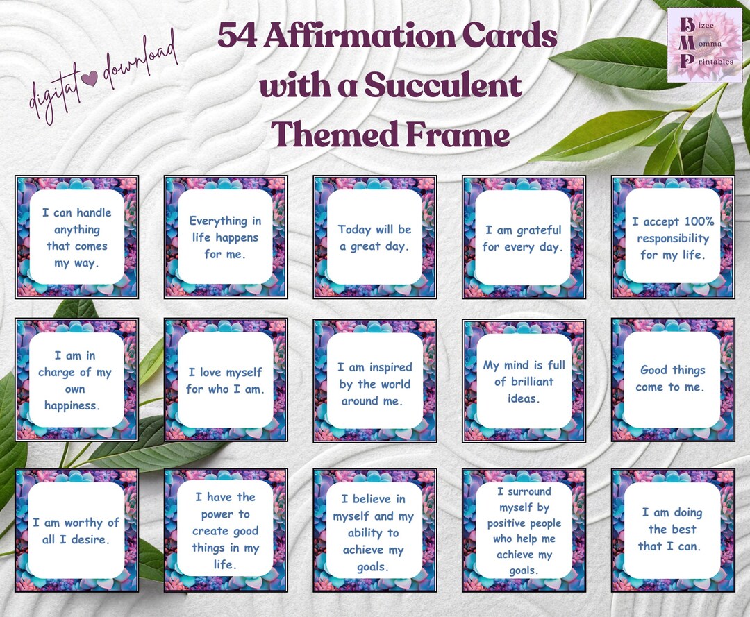 54 Printable Affirmation Cards | Succulent Theme Self Love Cards ...