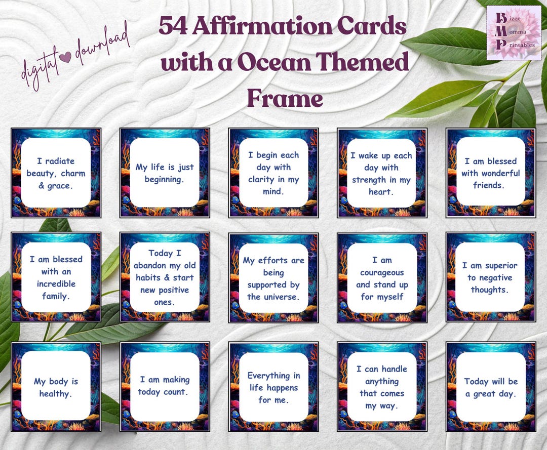 54 Printable Affirmation Cards | Ocean Theme | Self Care Affirmations ...