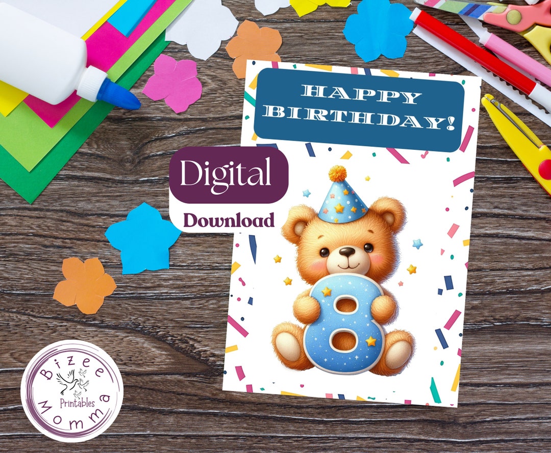Eighth Birthday Card, 8th Birthday Card, Happy Birthday, Happy 8th ...