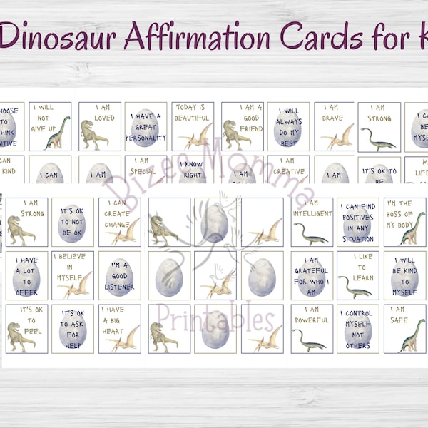 Affirmation Cards for Kids Dinosaur Theme Affirmation Cards for ...