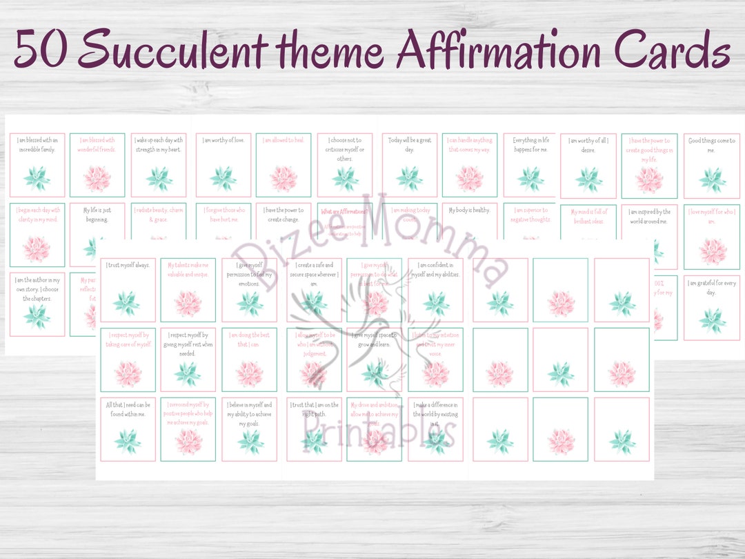 Affirmation Cards Succulent Themed Affirmation Cards for Mindfulness ...