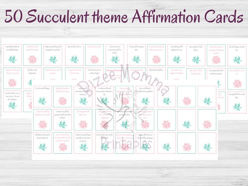 Affirmation Cards Succulent Themed Affirmation Cards for Mindfulness ...