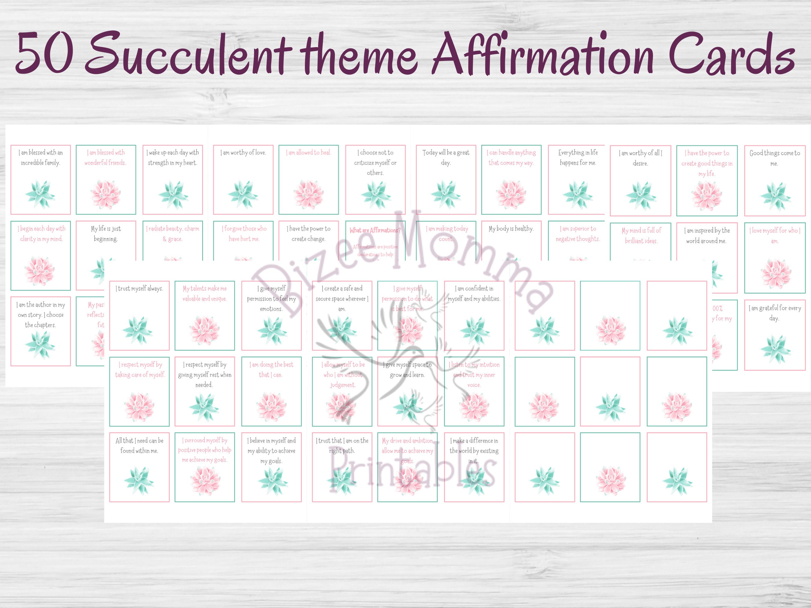 Affirmation Cards Succulent Themed Affirmation Cards for Mindfulness ...