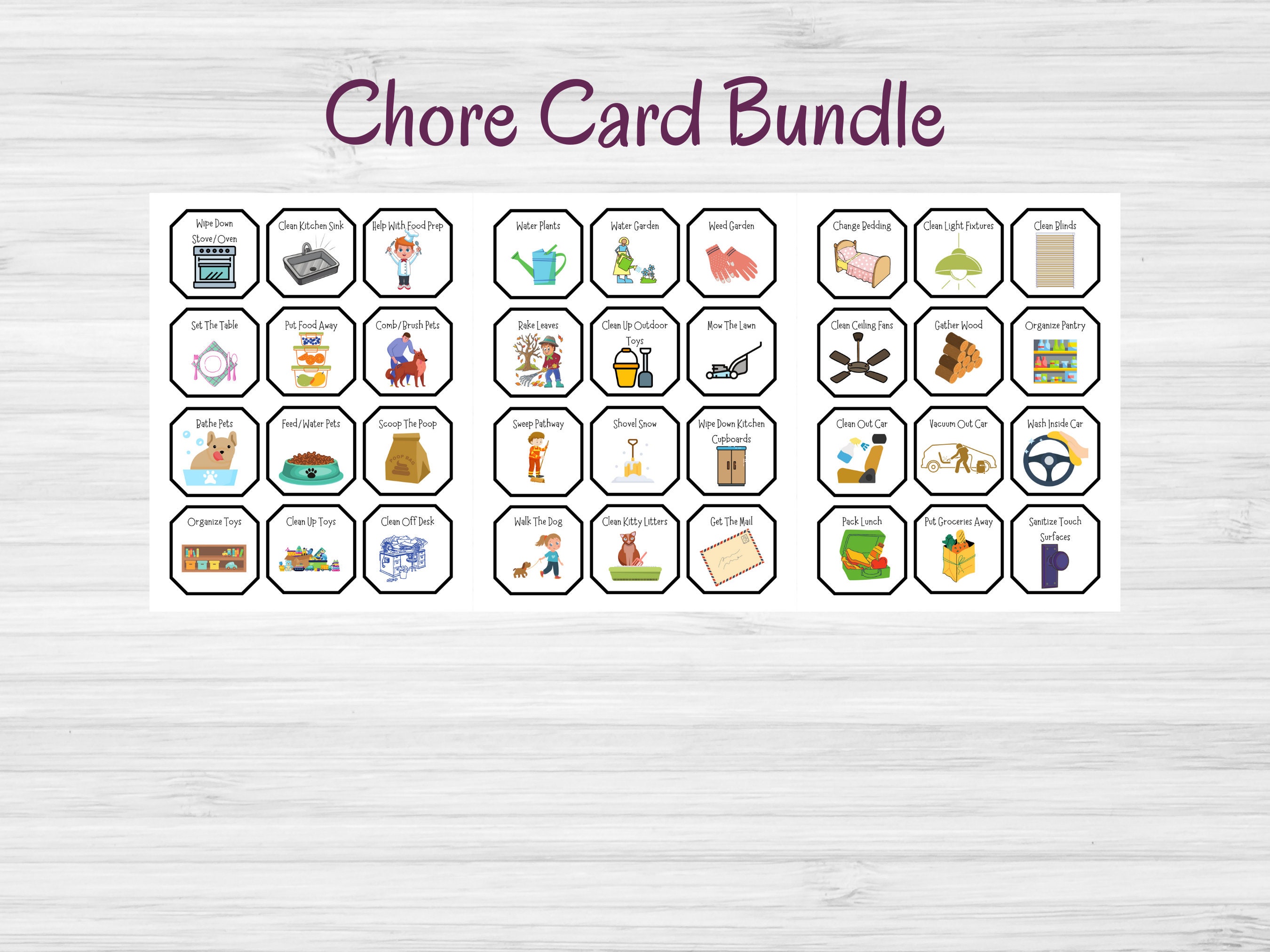 Chore Cards for Kids and Family Chore Cards for Boys and Girls Routine ...