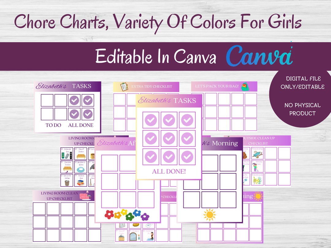 Chore Charts for Girls Routine Checklist Printable Chore Charts for ...
