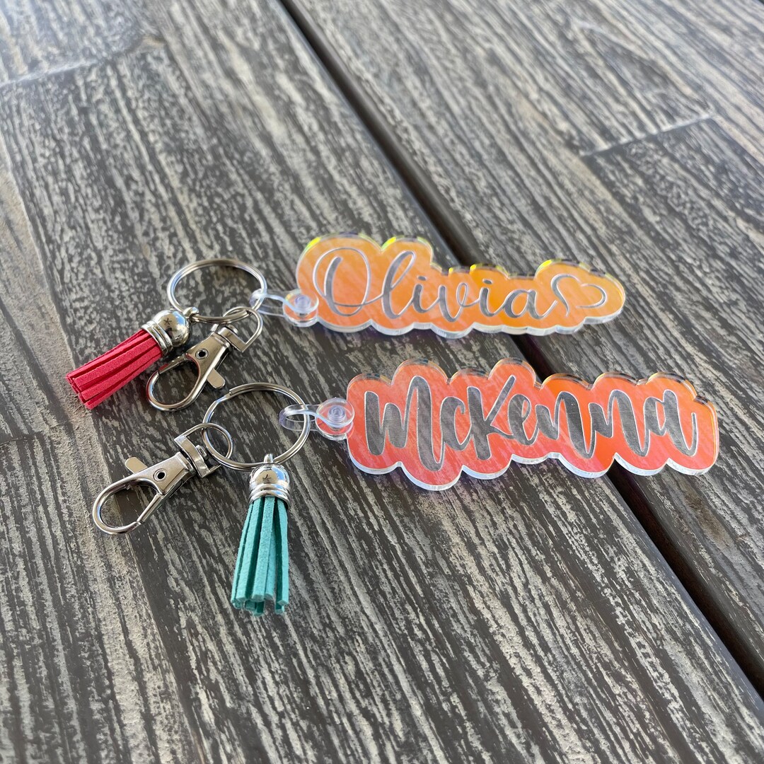 Iridescent Name Keychain, Backpack Keychain, Personalized Name Clip Tag ...