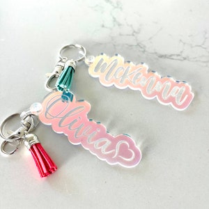 Iridescent Name Keychain, Backpack Keychain, Personalized Name Clip Tag ...